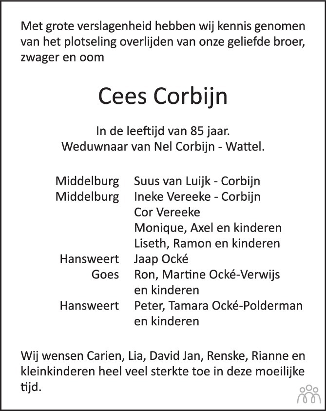 Cees Corbijn 11-12-2020 overlijdensbericht en condoleances - Mensenlinq.nl