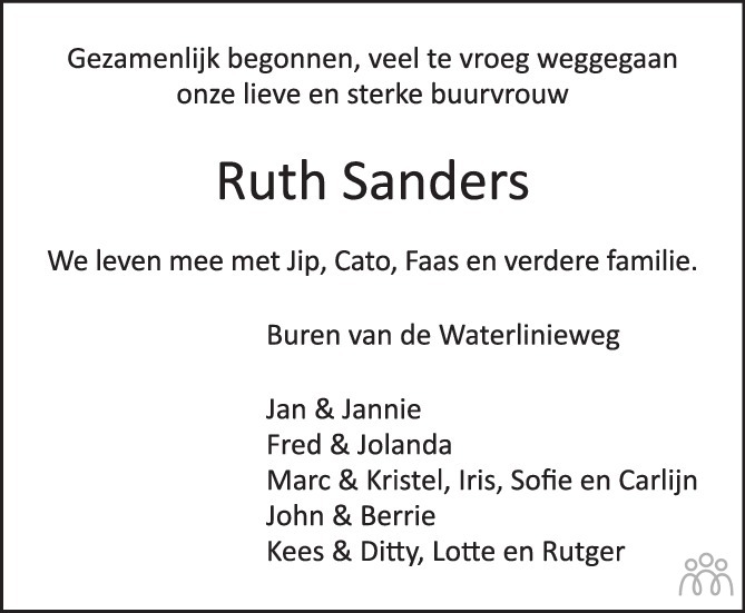 Ruth Sanders 14-12-2020 overlijdensbericht en condoleances - Mensenlinq.nl