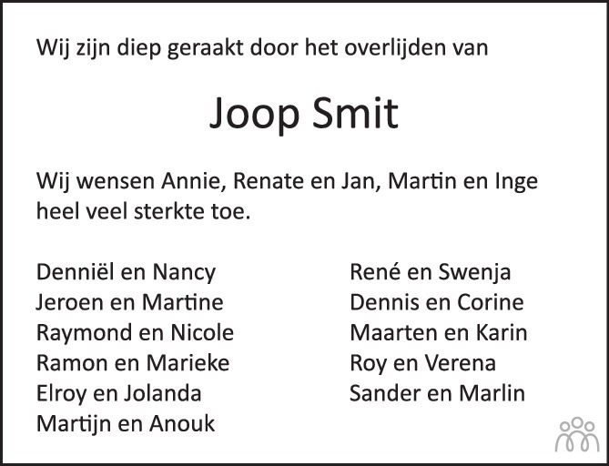 Johan Petrus (Joop) Smit 25-12-2020 overlijdensbericht en condoleances ...