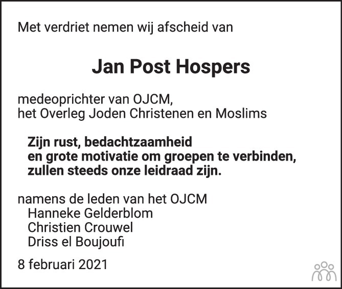 Jan Post Post Hospers 08-02-2021 overlijdensbericht en condoleances ...