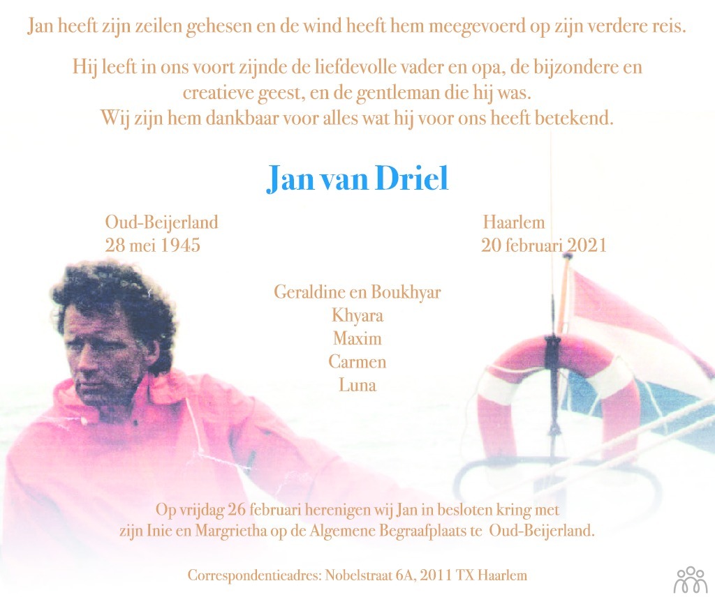 Jan van Driel 20-02-2021 overlijdensbericht en condoleances - Mensenlinq.nl