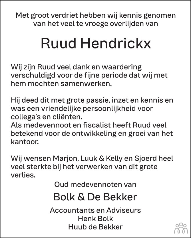Ruud Hendrickx 18-03-2021 overlijdensbericht en condoleances ...