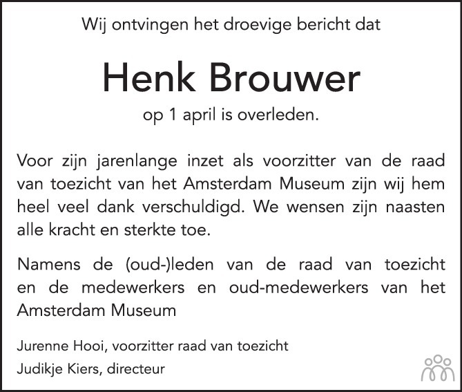 Henk Brouwer 01-04-2021 overlijdensbericht en condoleances - Mensenlinq.nl