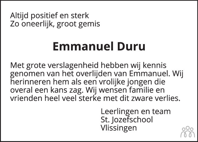 Emmanuel Duru 24-05-2021 overlijdensbericht en condoleances - Mensenlinq.nl