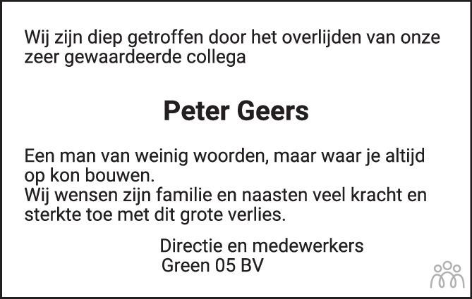 Peter Geers 06-07-2021 overlijdensbericht en condoleances - Mensenlinq.nl