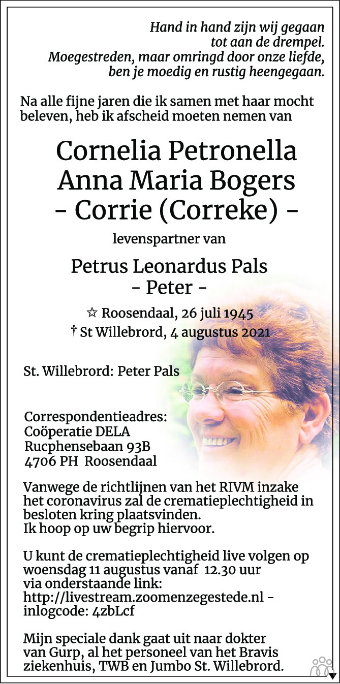 Cornelia Petronella Anna Maria (Corrie - Correke) Bogers 04-08-2021 ...