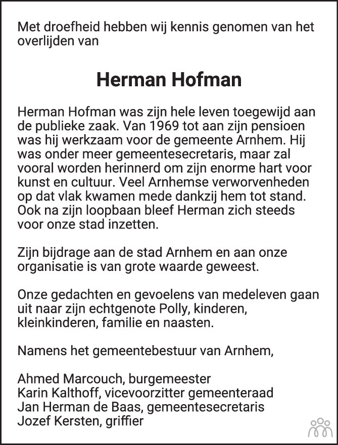 Herman Hofman 06-08-2021 overlijdensbericht en condoleances - Mensenlinq.nl
