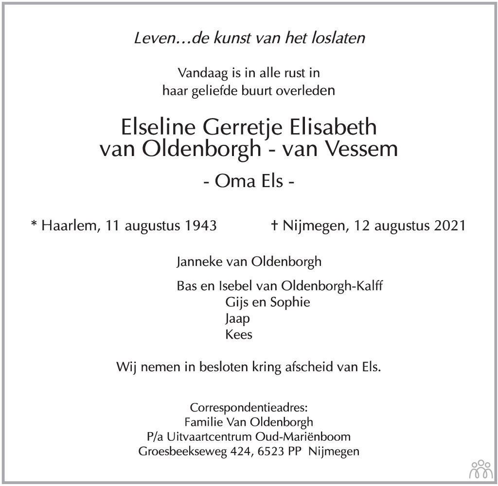 Elseline Gerretje Elisabeth (Oma Els) van Oldenborgh-van Vessem 12-08 ...