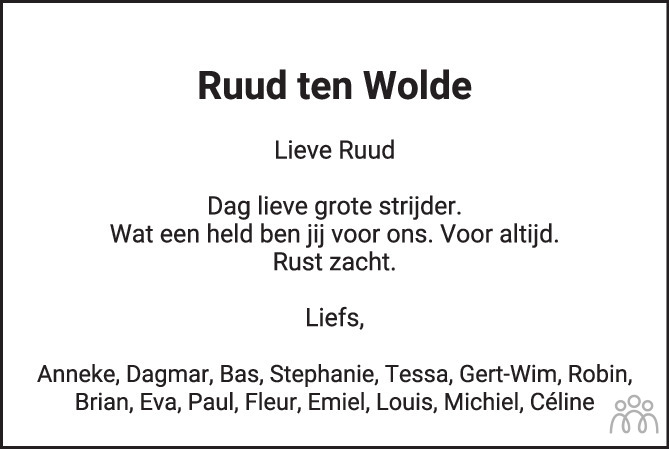 Ruud ten Wolde 09-10-2021 overlijdensbericht en condoleances ...