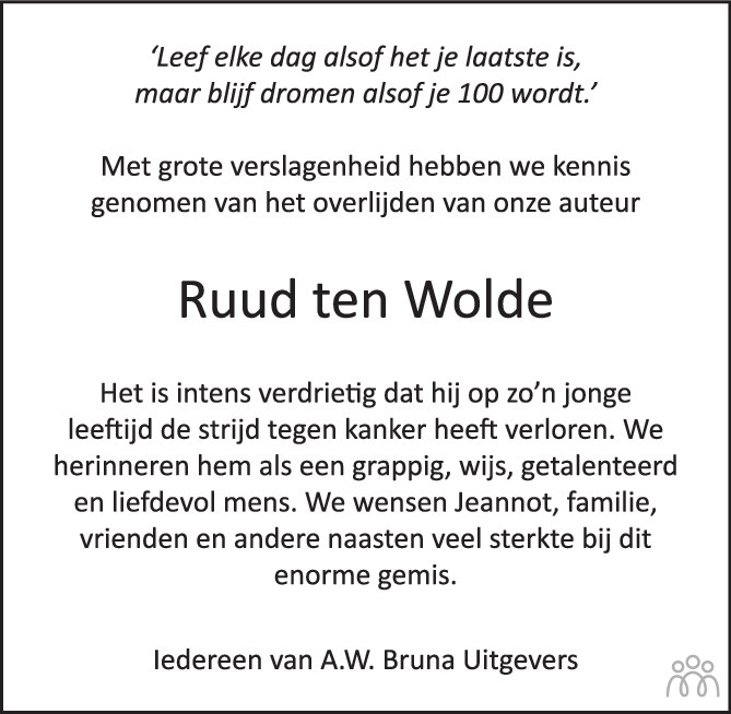 Ruud ten Wolde 09-10-2021 overlijdensbericht en condoleances ...