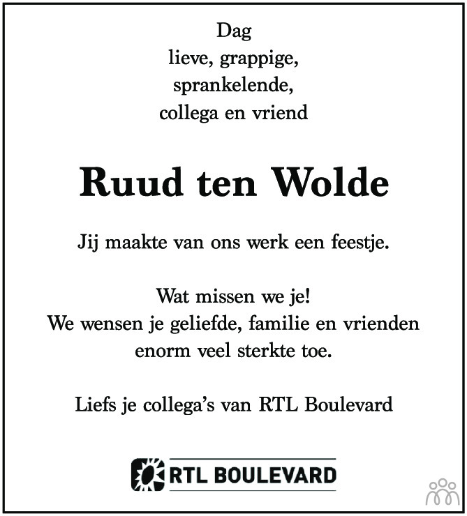 Ruud ten Wolde 09-10-2021 overlijdensbericht en condoleances ...