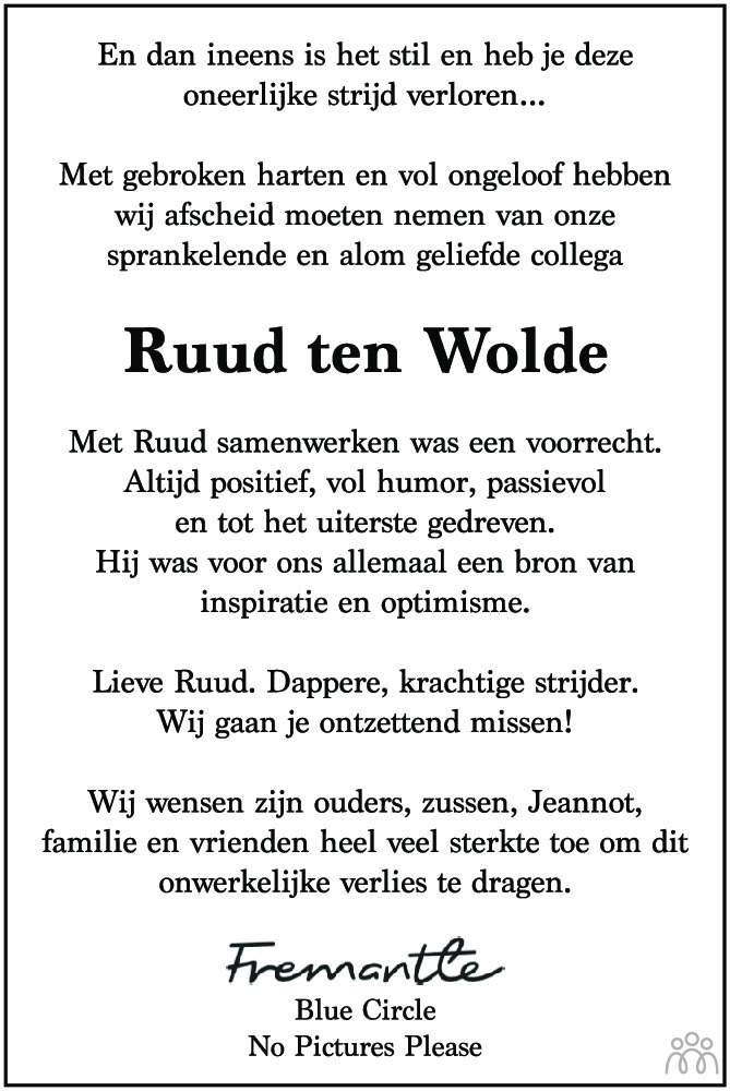 Ruud ten Wolde 09-10-2021 overlijdensbericht en condoleances ...
