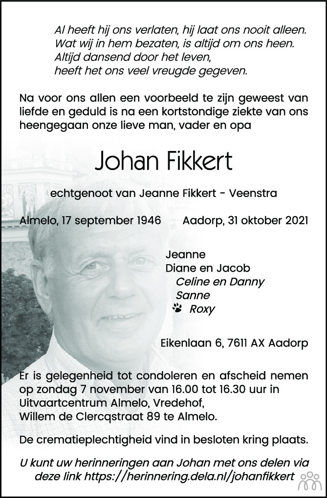 Jonan Fikkert 31-10-2021 overlijdensbericht en condoleances - Mensenlinq.nl