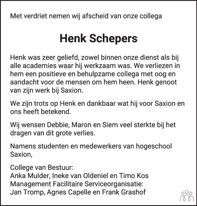 Henk Schepers 10-11-2021 overlijdensbericht en condoleances - Mensenlinq.nl