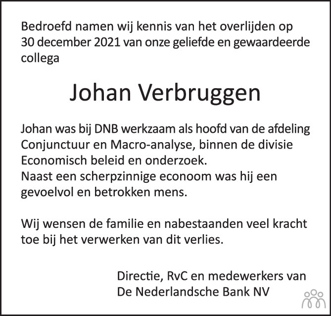 Johan Verbruggen 30-12-2021 overlijdensbericht en condoleances ...
