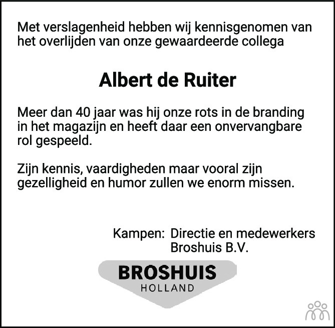 Albert de Ruiter 31-12-2021 overlijdensbericht en condoleances ...