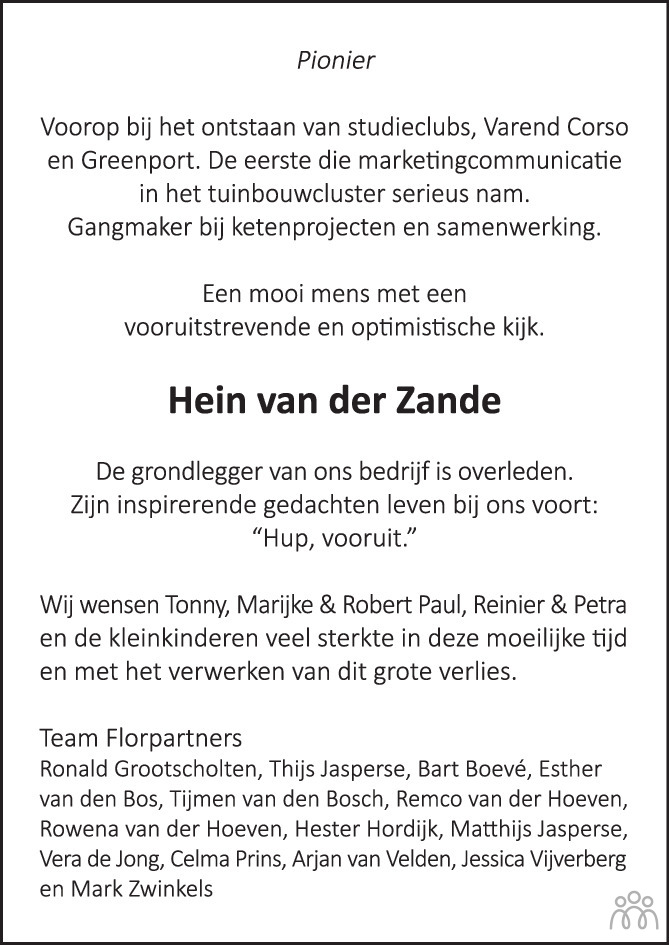 Hein (Hendricus Marinus Armandus Maria) van der Zande 04-01-2022 ...