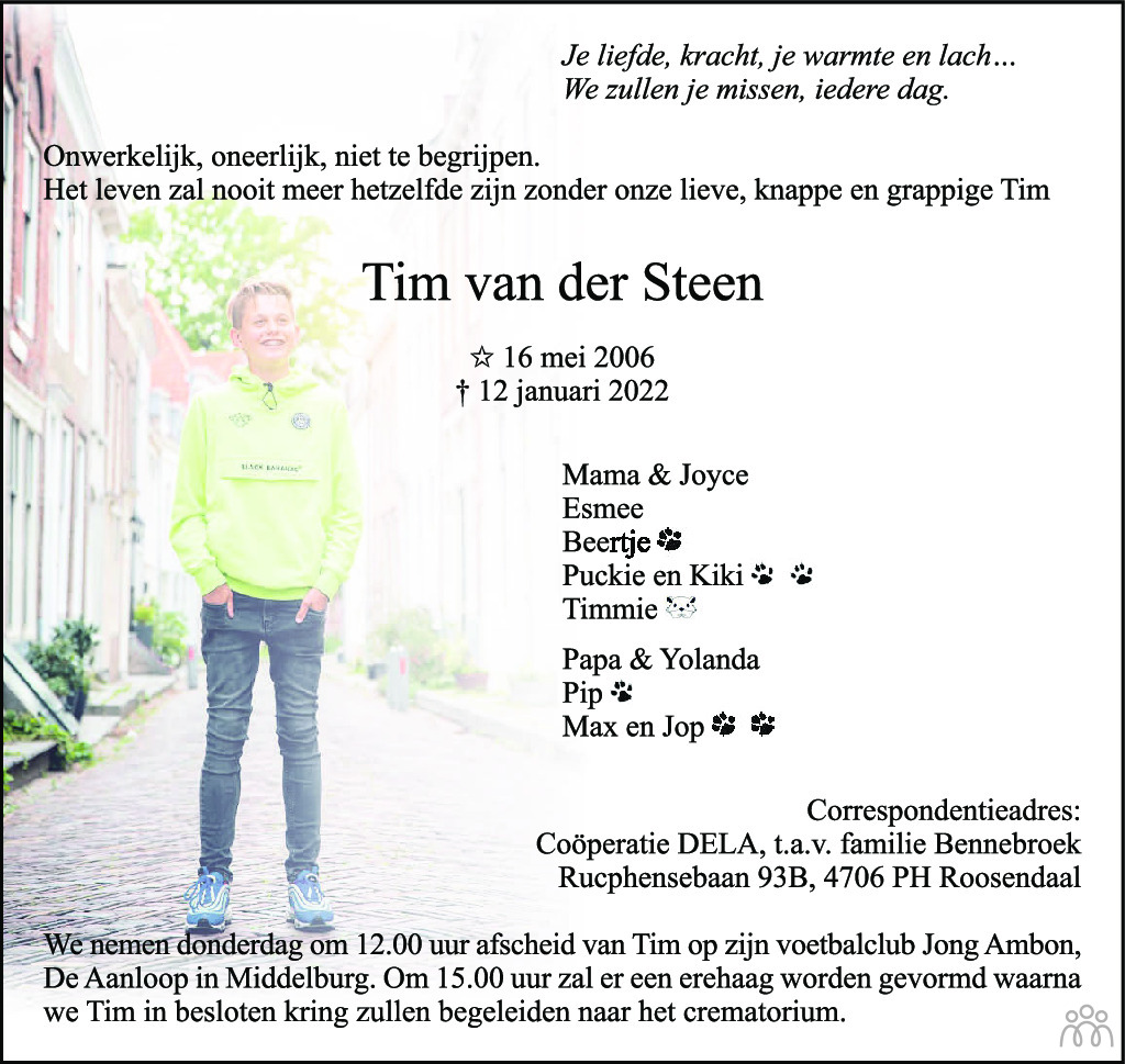 TIm van der Steen 12-01-2022 overlijdensbericht en condoleances ...