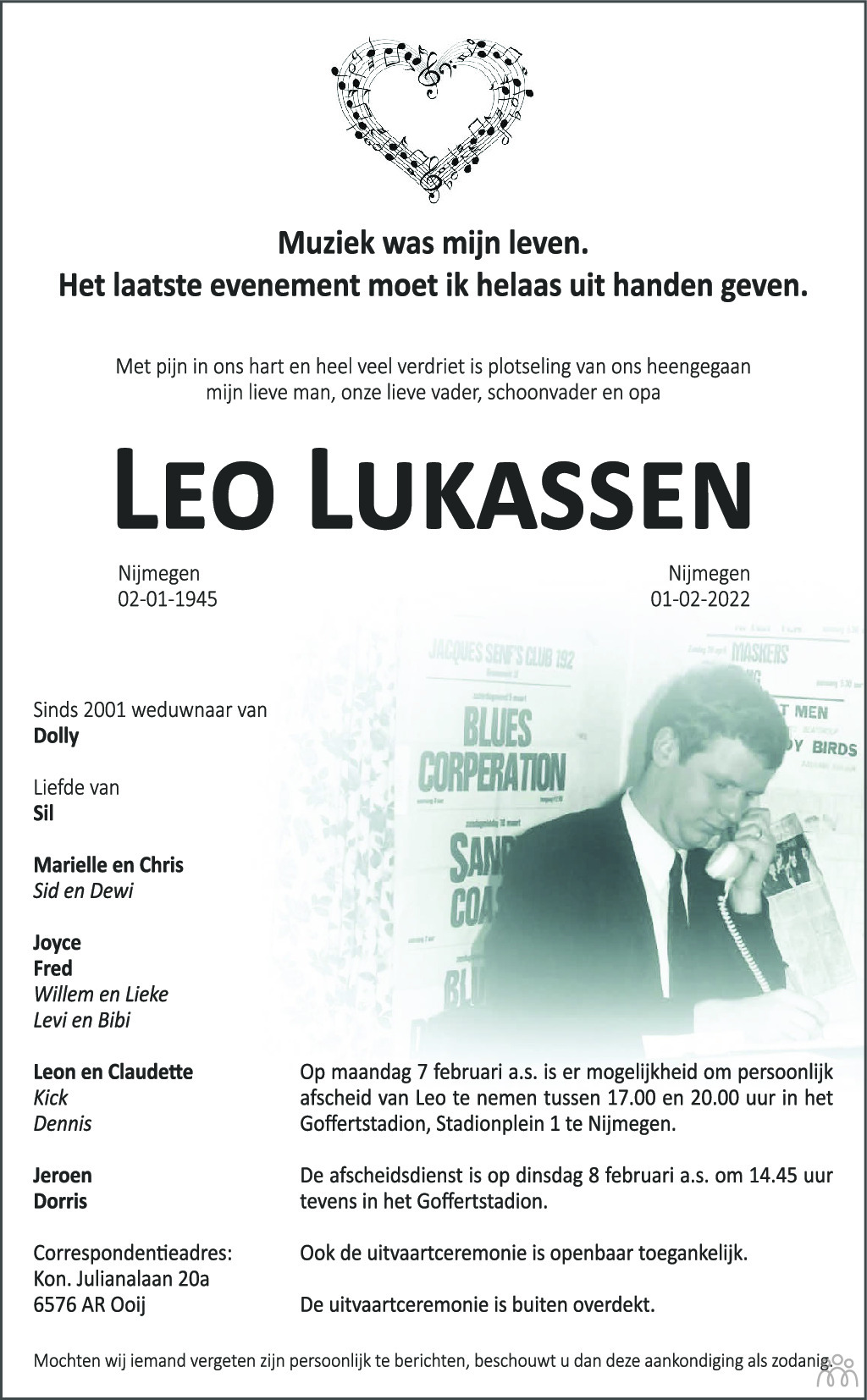 Leo Lukassen 01-02-2022 overlijdensbericht en condoleances - Mensenlinq.nl
