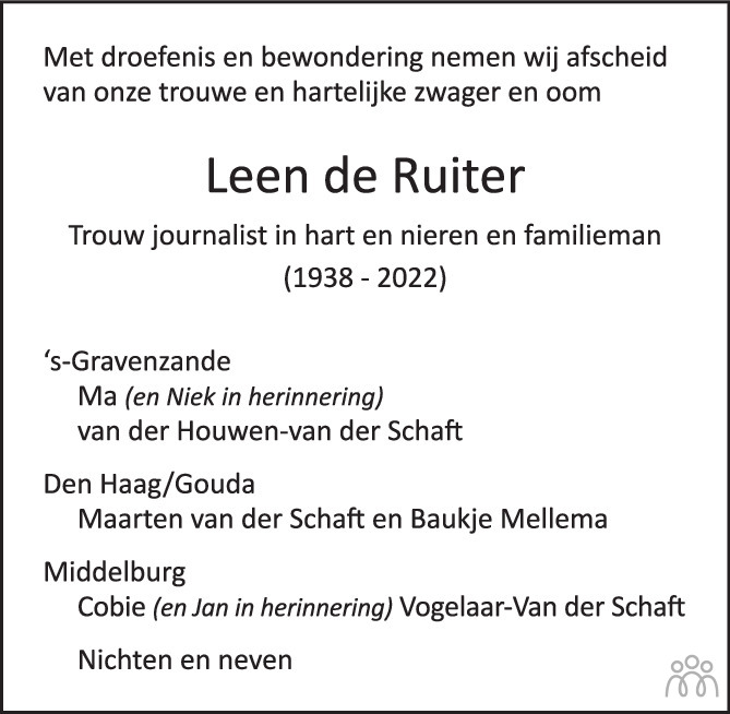 Leen de Ruiter 02-02-2022 overlijdensbericht en condoleances ...