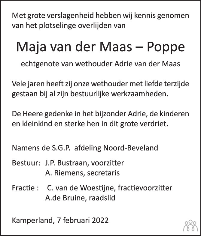 Maatje (Maja) van der Maas-Poppe 06-02-2022 overlijdensbericht en ...