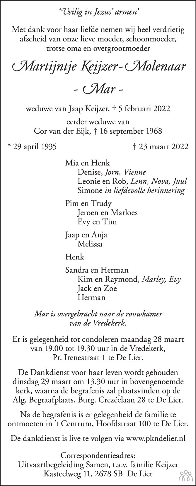 Jacob (Jaap) Keijzer 05-02-2022 overlijdensbericht en condoleances ...