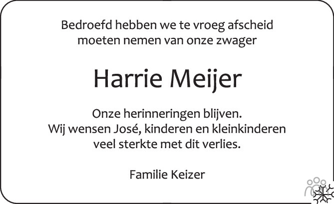 Harrie (Hermanus Gerhardus Maria) Meijer 02-04-2022 overlijdensbericht ...