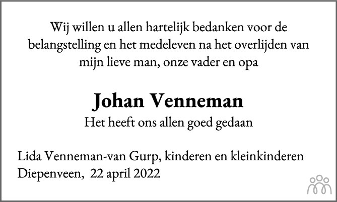 Johannes Antonius Venneman 09-03-2022 overlijdensbericht en ...