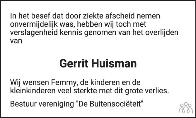 Gerrit Antonie Huisman 18-04-2022 overlijdensbericht en condoleances - Mensenlinq.nl