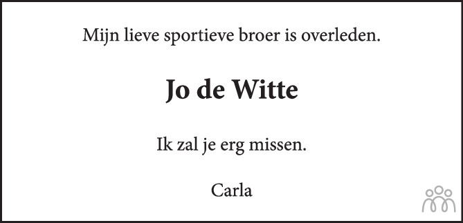Jo (Johannus Martinus) de Witte 29-04-2022 overlijdensbericht en ...