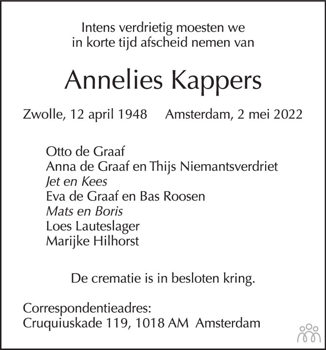 Annelies Kappers 02-05-2022 overlijdensbericht en condoleances - Mensenlinq.nl