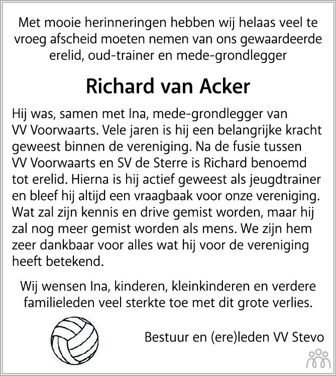 Richard van Acker 30-05-2022 overlijdensbericht en condoleances ...