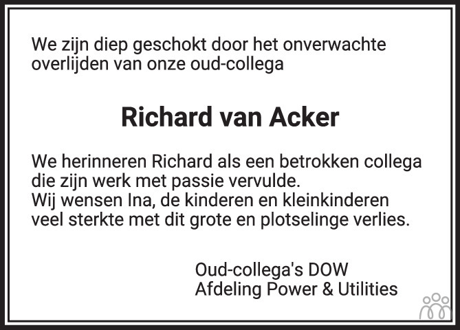 Richard van Acker 30-05-2022 overlijdensbericht en condoleances ...