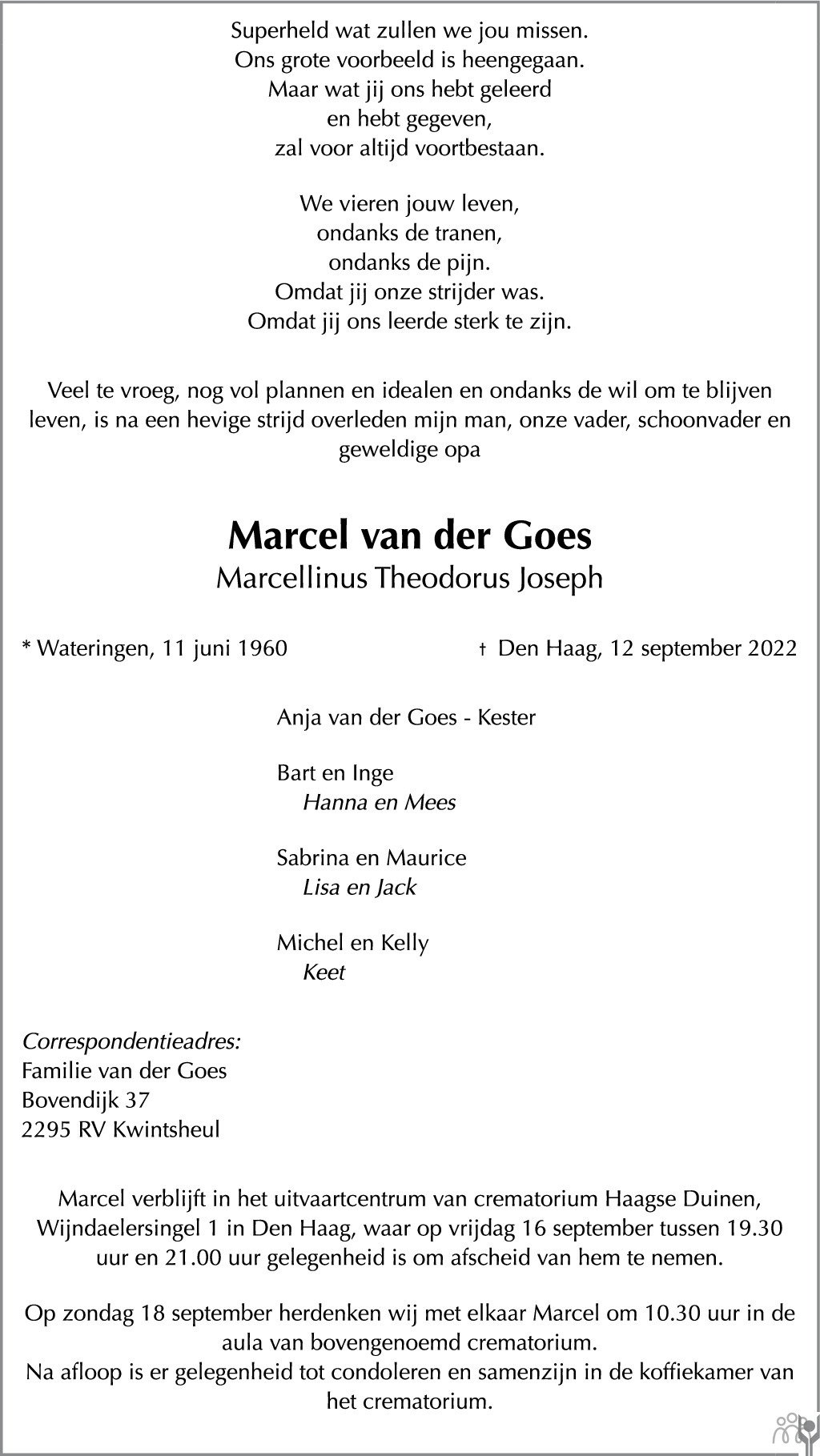 Marcel (Marcellinus Theodorus Joseph) van der Goes 12-09-2022 ...