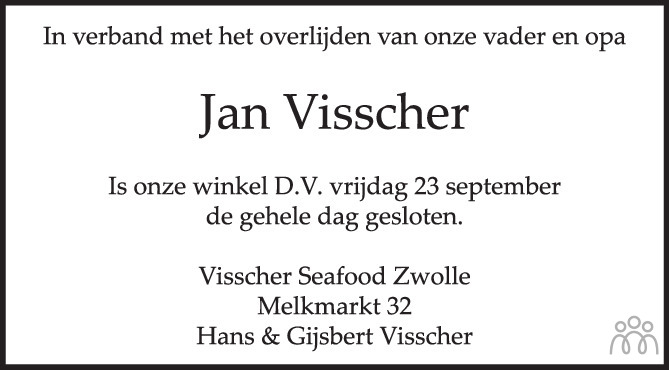 Jan Visscher 17-09-2022 overlijdensbericht en condoleances - Mensenlinq.nl