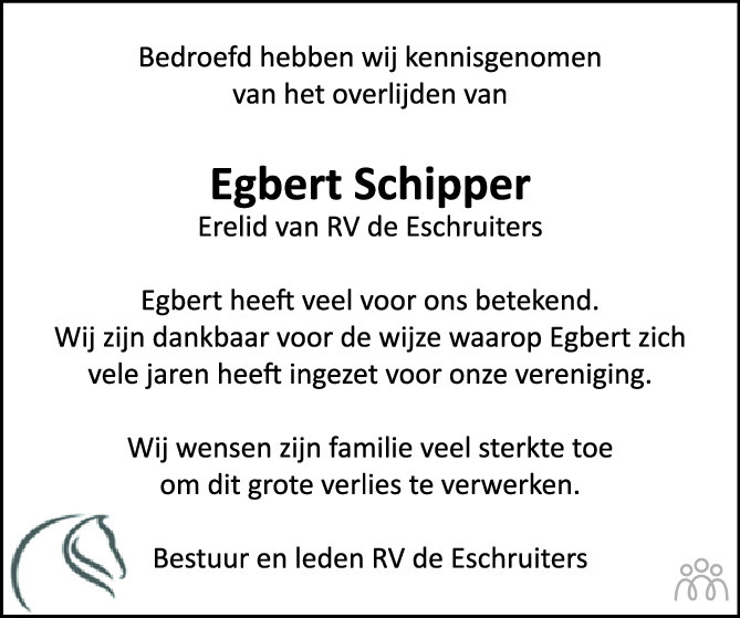 Egbert Gerrit Schipper 01-10-2022 overlijdensbericht en condoleances ...