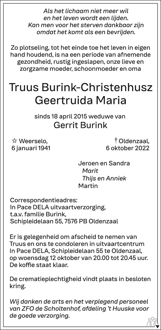 Truus (Geertruida Maria) Burink-Christenhusz 06-10-2022 ...