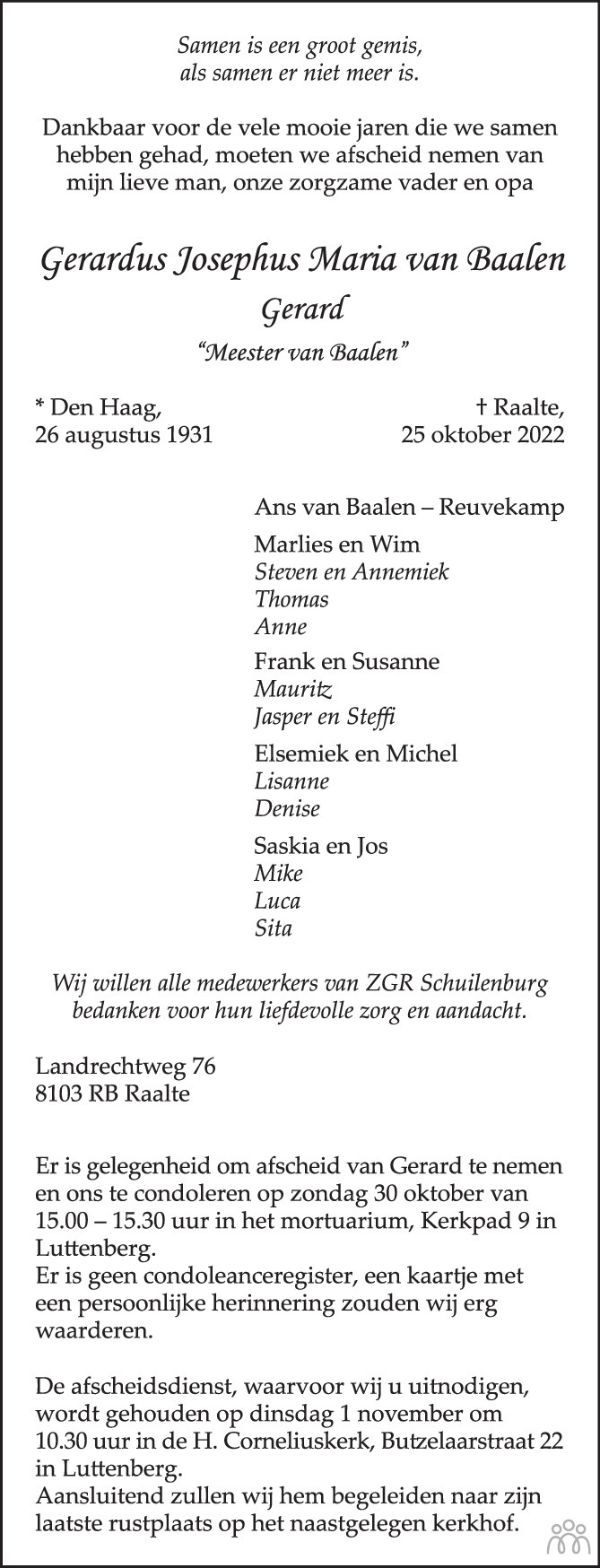 Gerardus Josephus Maria (Gerard) van Baalen 25-10-2022 ...