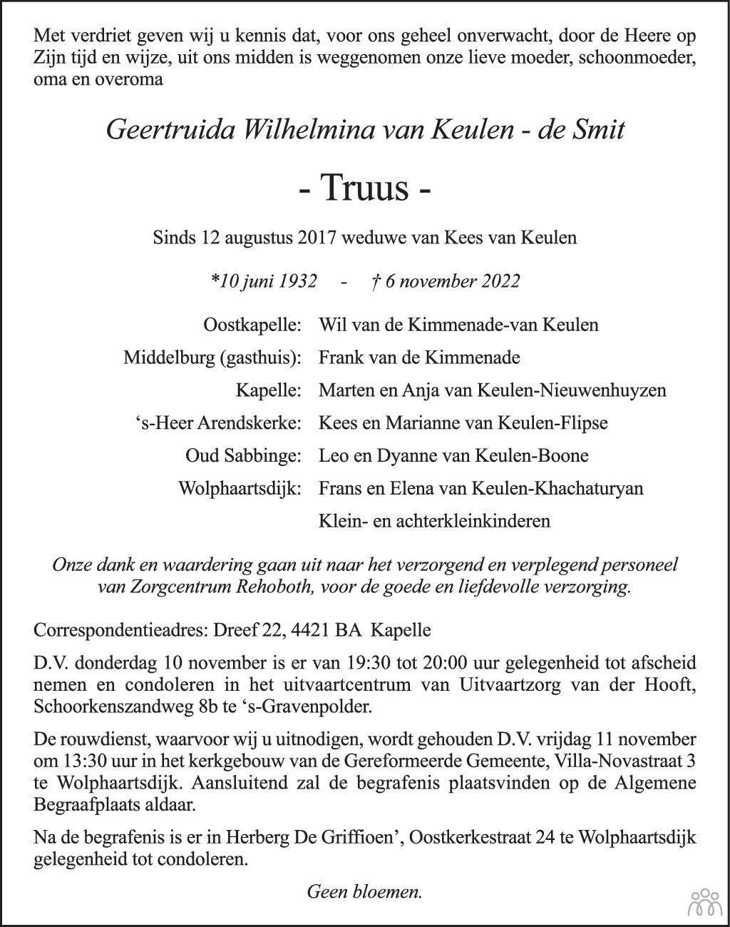 Geertruida Wilhelmina (Truus) van Keulen-de Smit 06-11-2022 ...