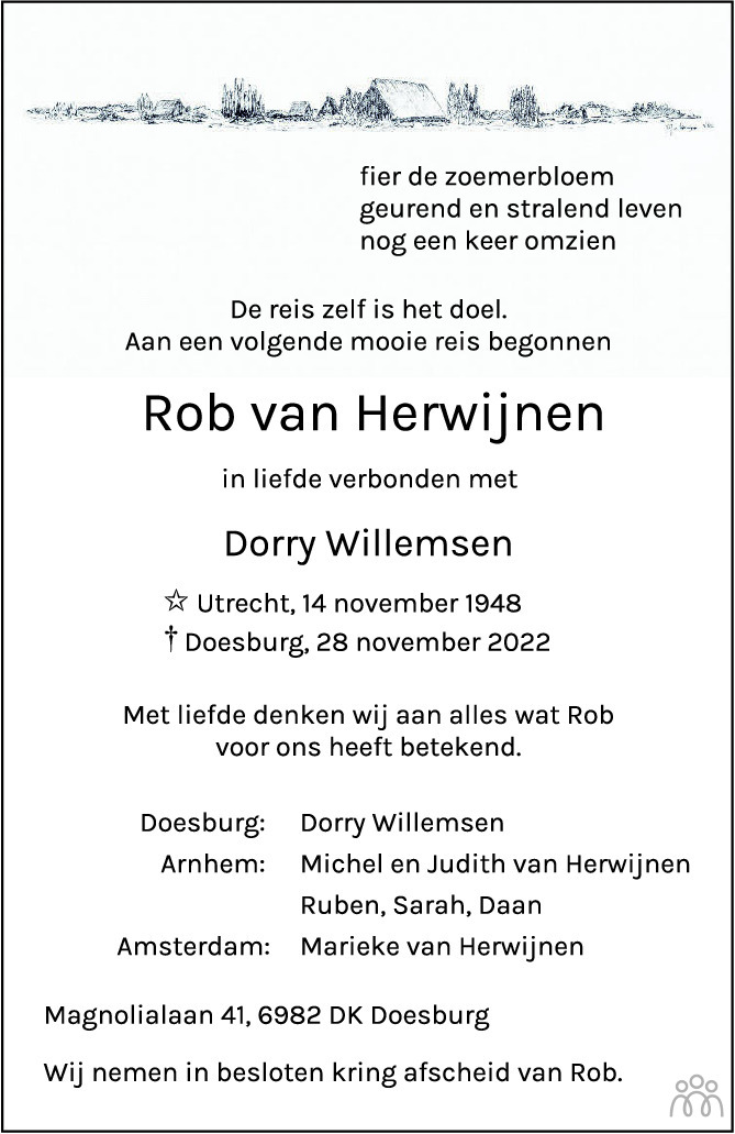 Rob van Herwijnen 28-11-2022 overlijdensbericht en condoleances ...