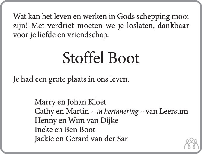 Stoffel Boot 25-12-2022 overlijdensbericht en condoleances - Mensenlinq.nl