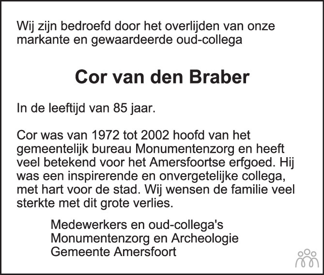 Cor van den Braber 19-12-2022 overlijdensbericht en condoleances ...