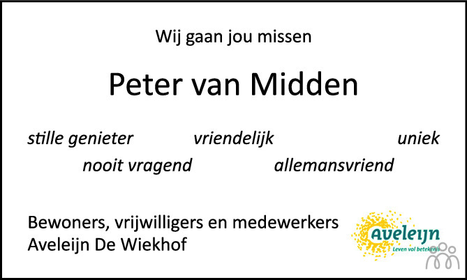 Peter van Midden 30-12-2022 overlijdensbericht en condoleances ...