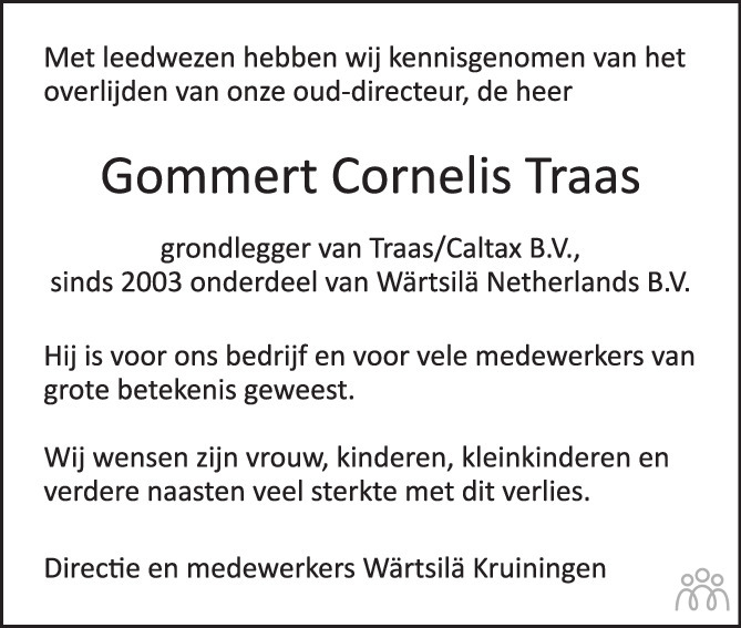 Gommert Cornelis Traas 08-01-2023 overlijdensbericht en condoleances ...