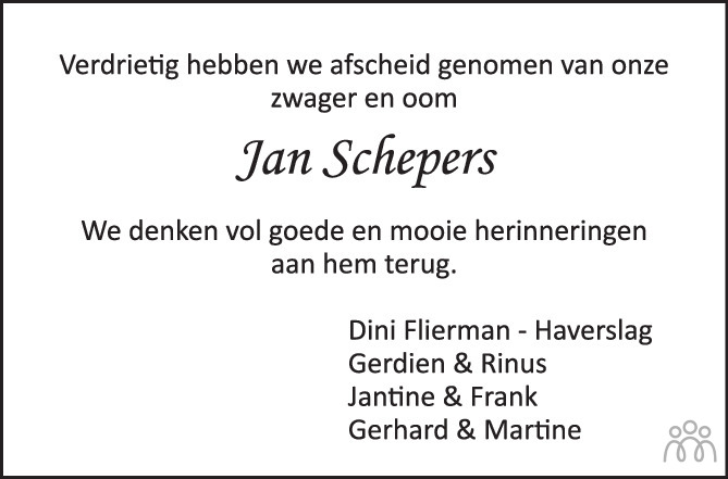 Dirk Jan Schepers 13-01-2023 overlijdensbericht en condoleances - Mensenlinq.nl