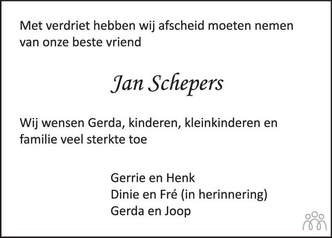 Dirk Jan Schepers 13-01-2023 overlijdensbericht en condoleances - Mensenlinq.nl