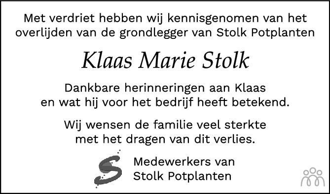 Klaas Marie Stolk 22-01-2023 overlijdensbericht en condoleances ...
