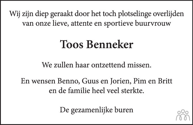 Toos Benneker-Benerink 30-01-2023 overlijdensbericht en condoleances ...
