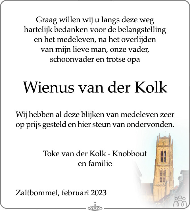 Goosewienus (Wienus) van der Kolk 28-12-2022 overlijdensbericht en ...