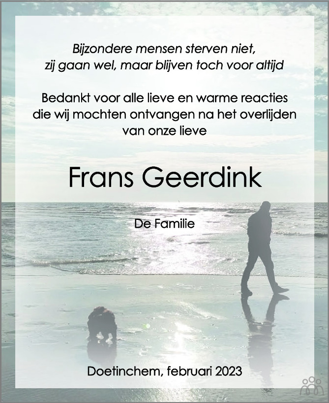 Frans Geerdink 02-01-2023 overlijdensbericht en condoleances - Mensenlinq.nl